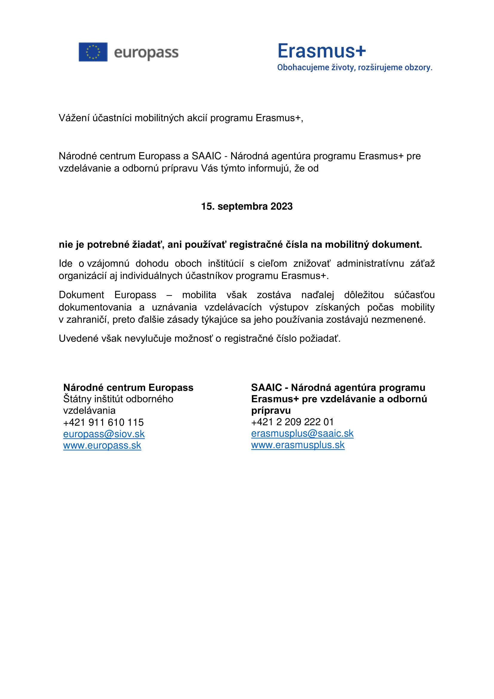 Registračné číslo – Europass Slovensko